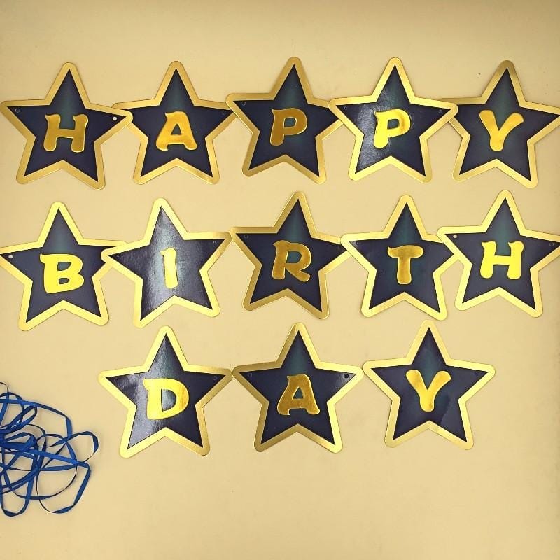 Banner Happy Birthday Star Shape Blue – Basics.pk
