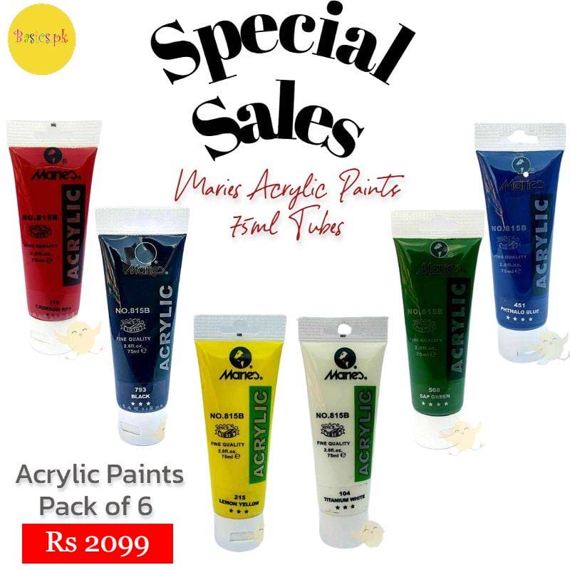 MARIES 75ml Acrylic Paints ( pack of 6 ) – Basics.pk
