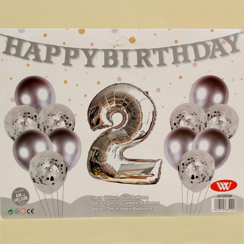 Balloons Metallic + Confetti + 32" Number 2 Silver ( pack of 13 ...