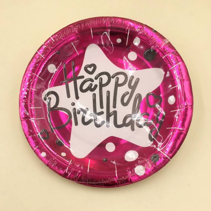 Plates (10 Small) HBD Pink Shine With White Star – Basics.pk