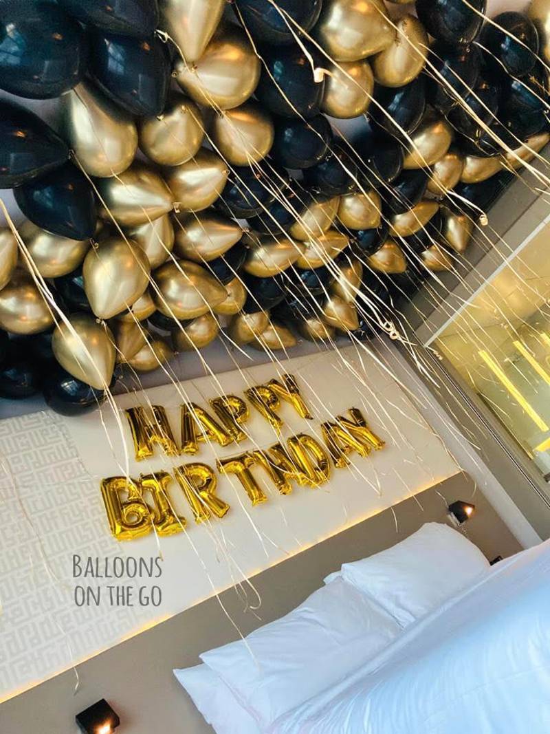 Balloon Bunch - Foil H-Birthday + Metallic Golden + Black Latex + HBD ...